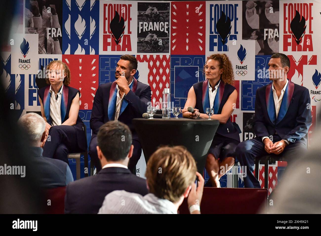 Paris, France. 12th July, 2024. French athletes (L to R) Nantenin ...