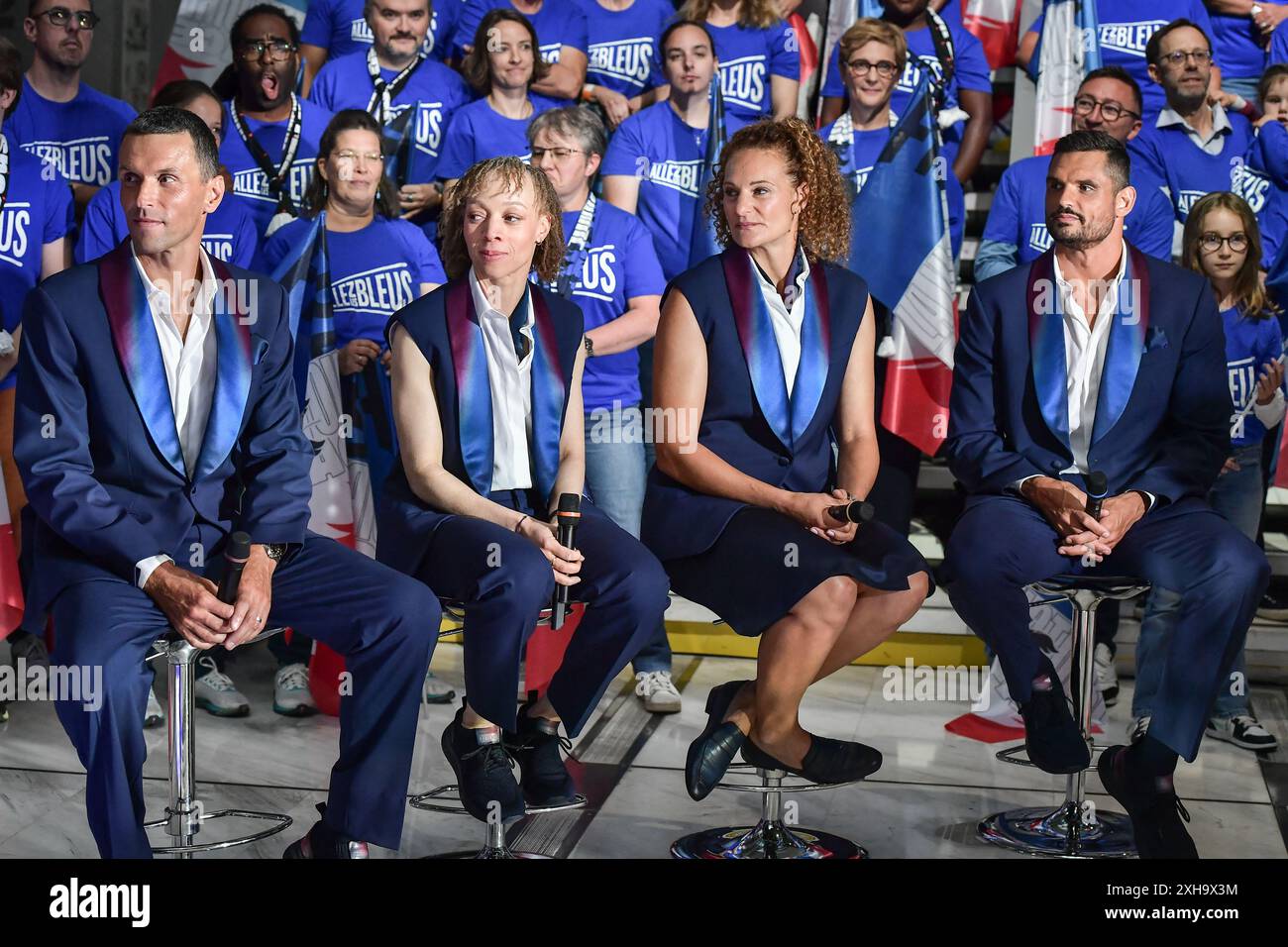 Paris, France. 12th July, 2024. French athletes (L to R) Alexis ...