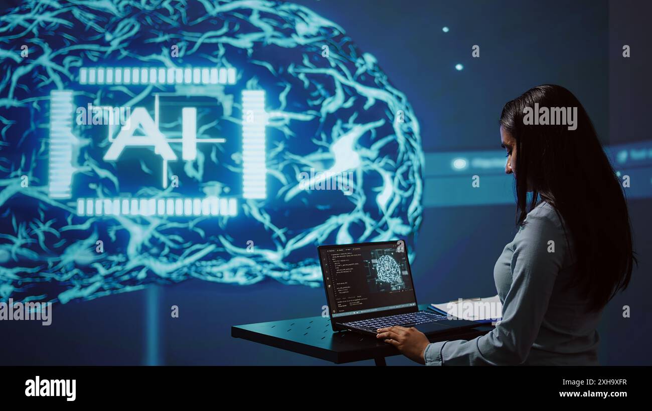 AI specialist reviews data charts, emphasizing importance of data driven decision making in tech ...