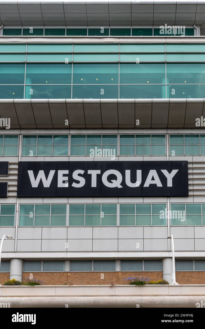 Westquay sign on the large shopping centre in Southampton, Hampshire ...