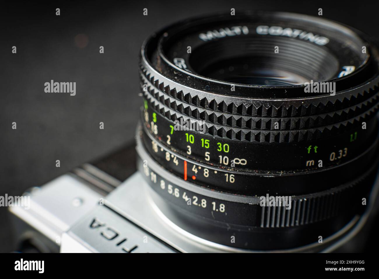 Vintage Camera Lens Close Up With Depth of Field and Aperture Settings ...