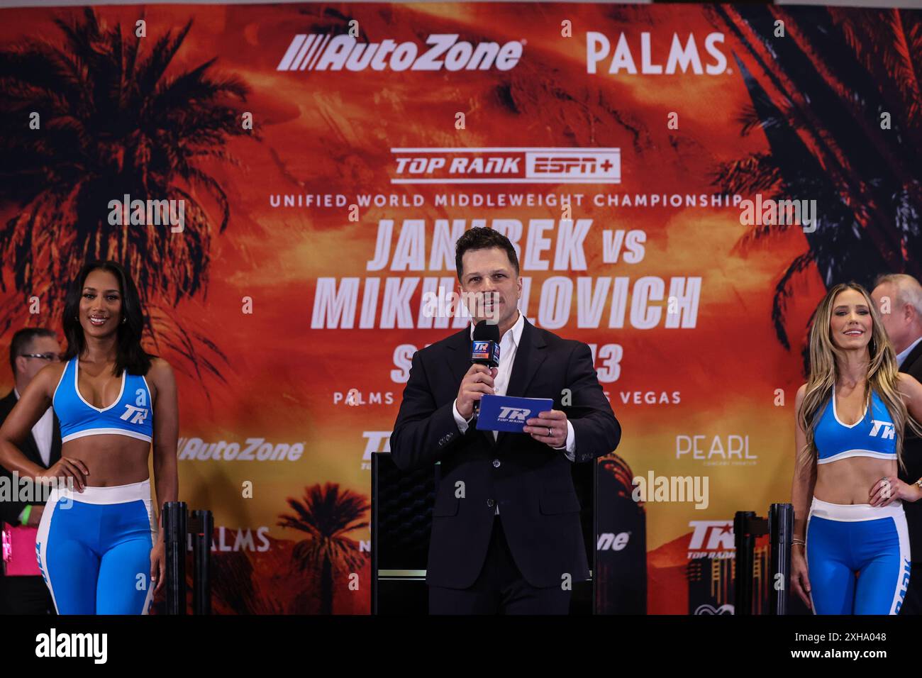 Las Vegas, NV, USA. 12th July, 2024. Mark Shunock, Top Rank Announcer ...