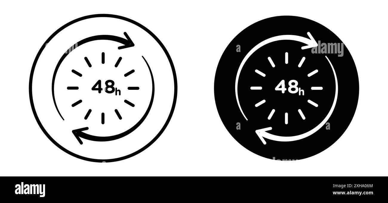 48 Hr Vector symbol or sign set collection in black and white outline ...