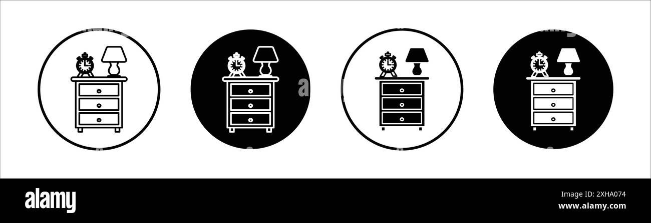 Bedside table icon Vector symbol or sign set collection in black and ...