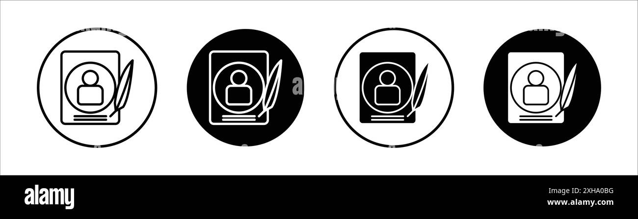 Biography icon Vector symbol or sign set collection in black and white ...