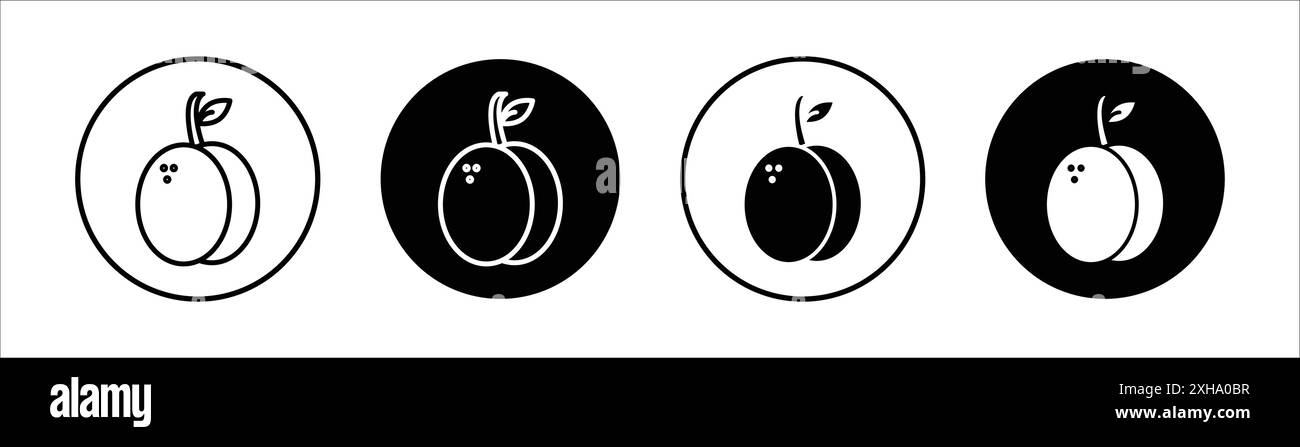 Apricot icon Vector symbol or sign set collection in black and white ...