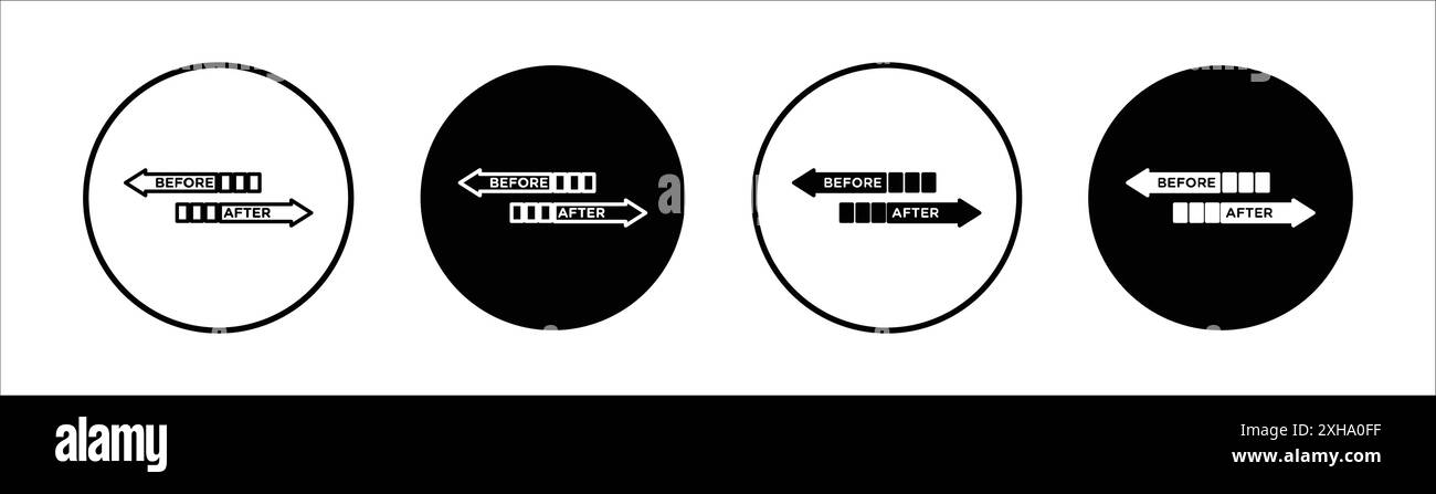 Before after icon Vector symbol or sign set collection in black and ...