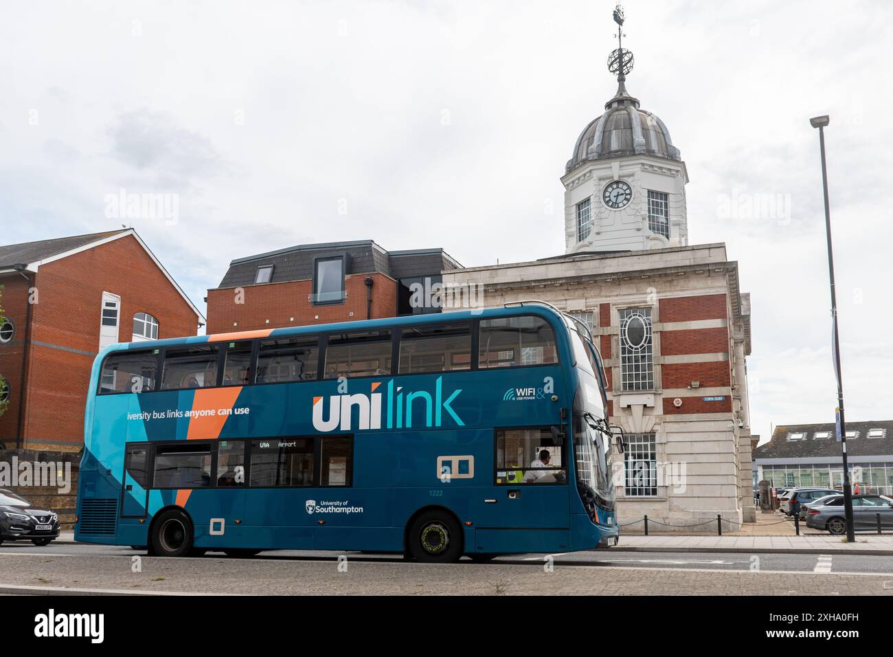 Uni Link bus (university bus) passing the former Harbour Board building ...