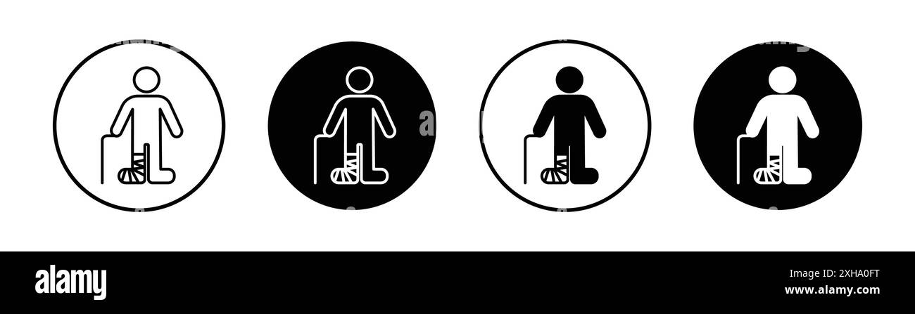Broken leg in a plaster icon Vector symbol or sign set collection in ...