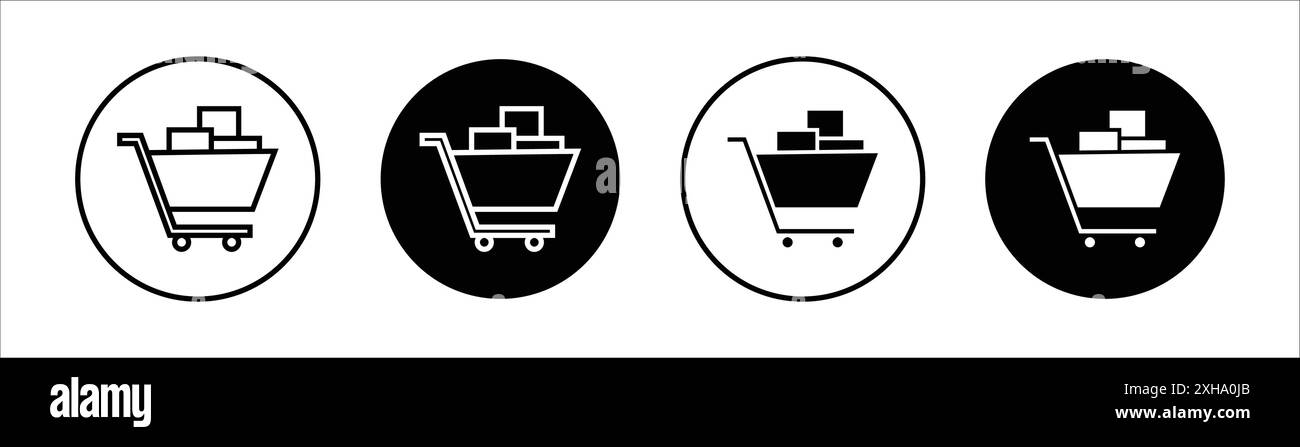 Cart with product icon Vector symbol or sign set collection in black ...