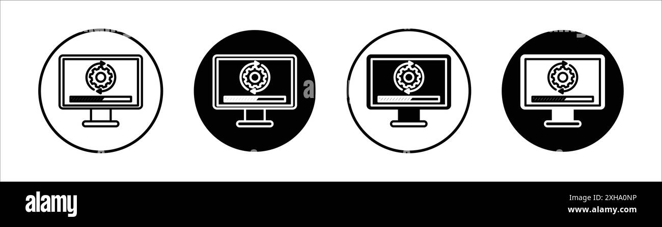 Computer system update icon Vector symbol or sign set collection in black and white outline ...