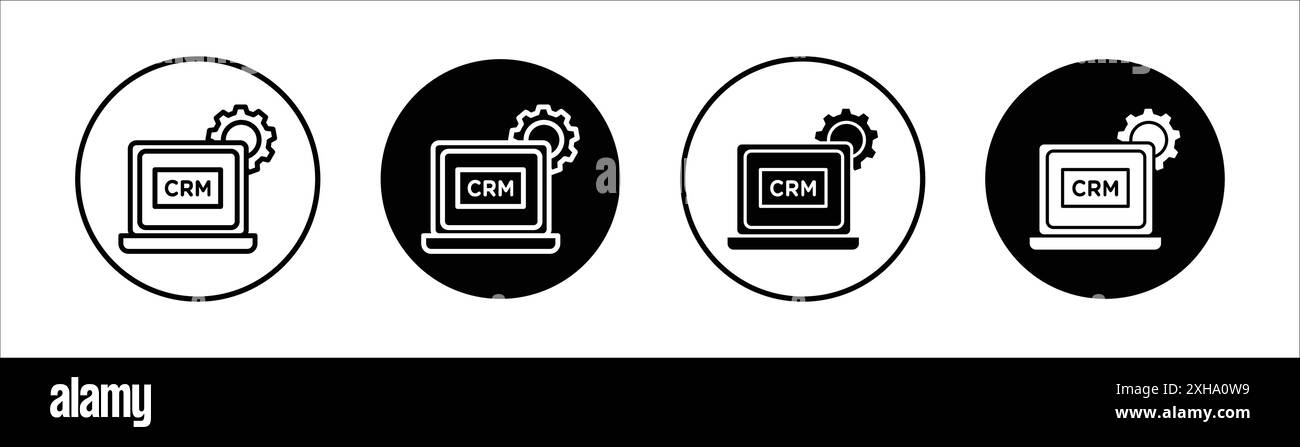CRM icon Vector symbol or sign set collection in black and white ...