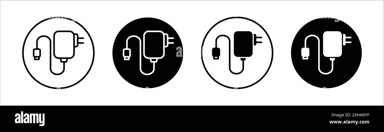 Charger icon Vector symbol or sign set collection in black and white ...