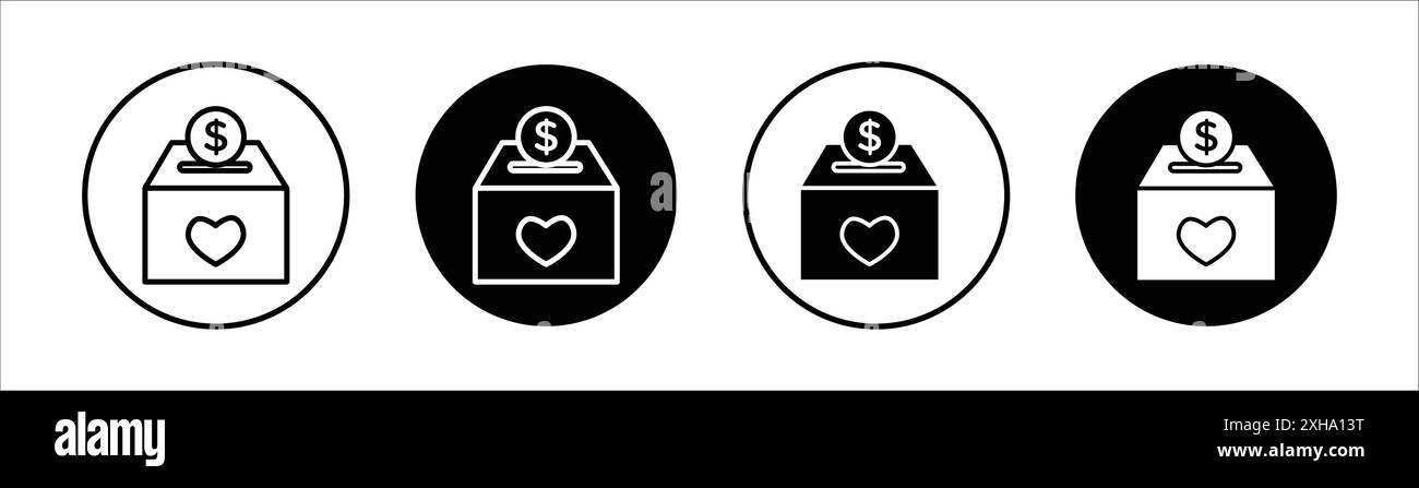 Donation box icon Vector symbol or sign set collection in black and ...