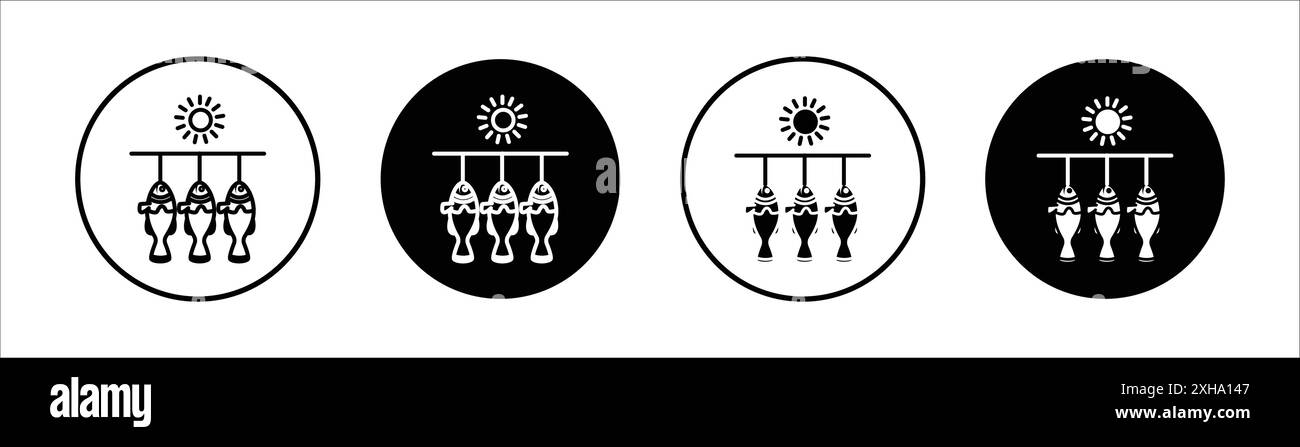 Dried fish icon Vector symbol or sign set collection in black and white ...