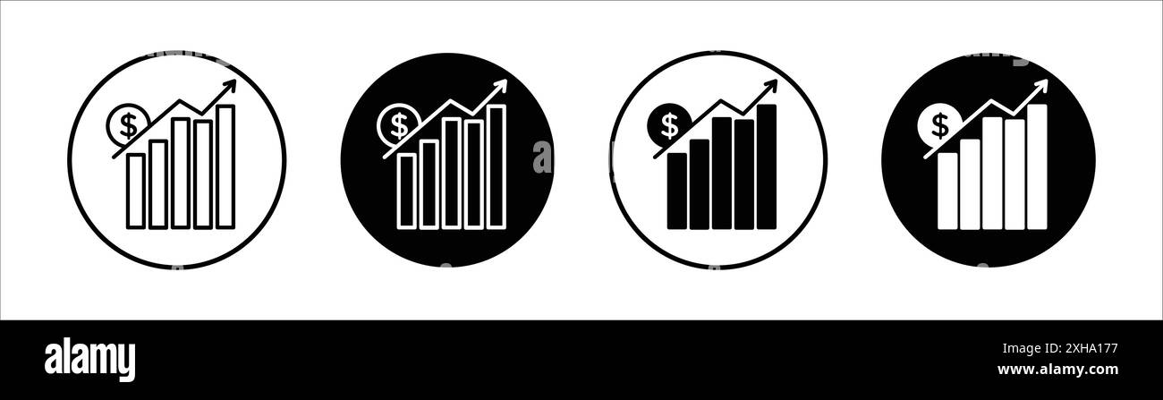 Dollar rate increase icon Vector symbol or sign set collection in black ...