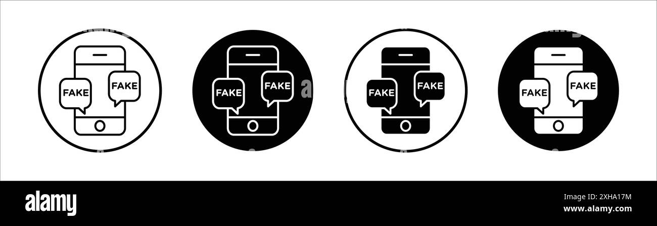 Fake news icon Vector symbol or sign set collection in black and white outline Stock Vector ...