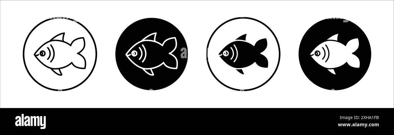 Fish icon Vector symbol or sign set collection in black and white ...