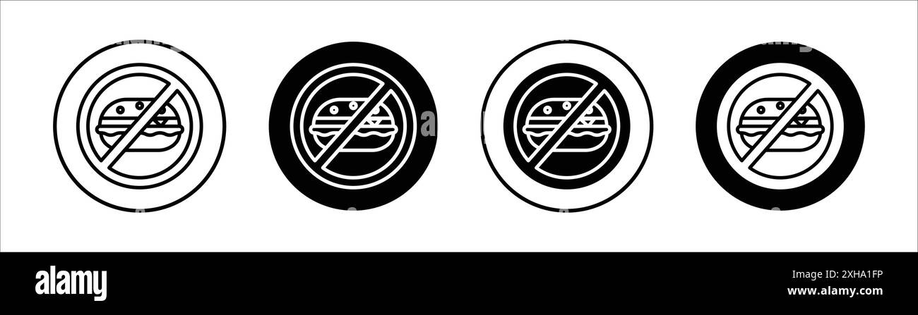 Forbidden burger icon Vector symbol or sign set collection in black and ...