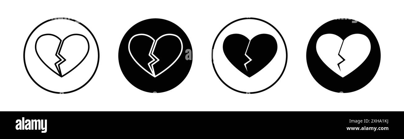 Heartbreak icon Vector symbol or sign set collection in black and white ...