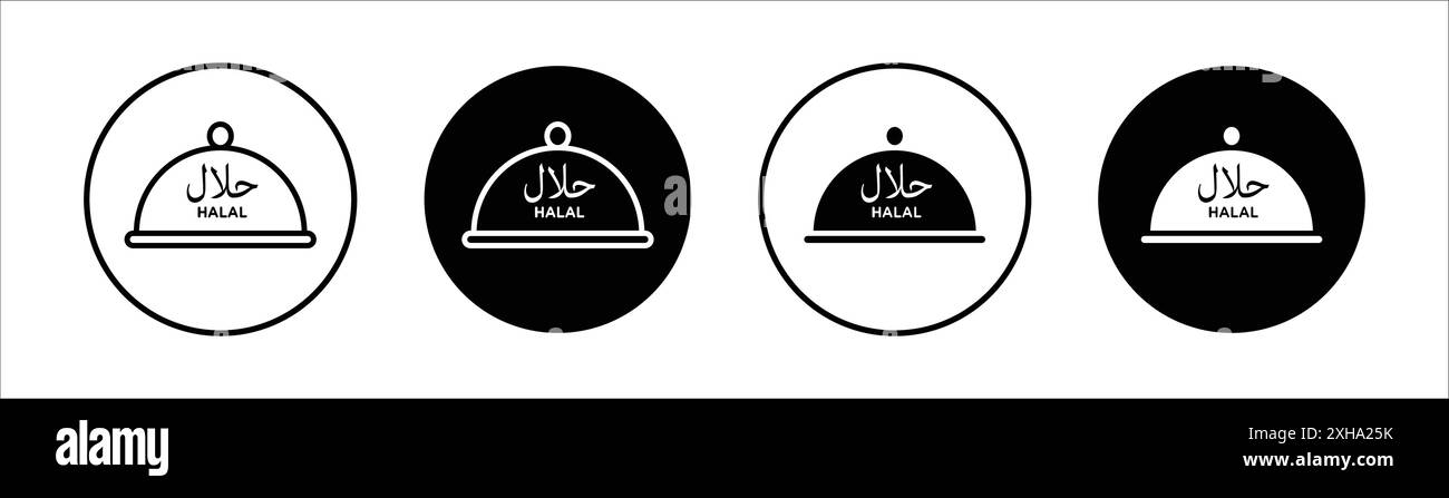 Halal food icon Vector symbol or sign set collection in black and white ...