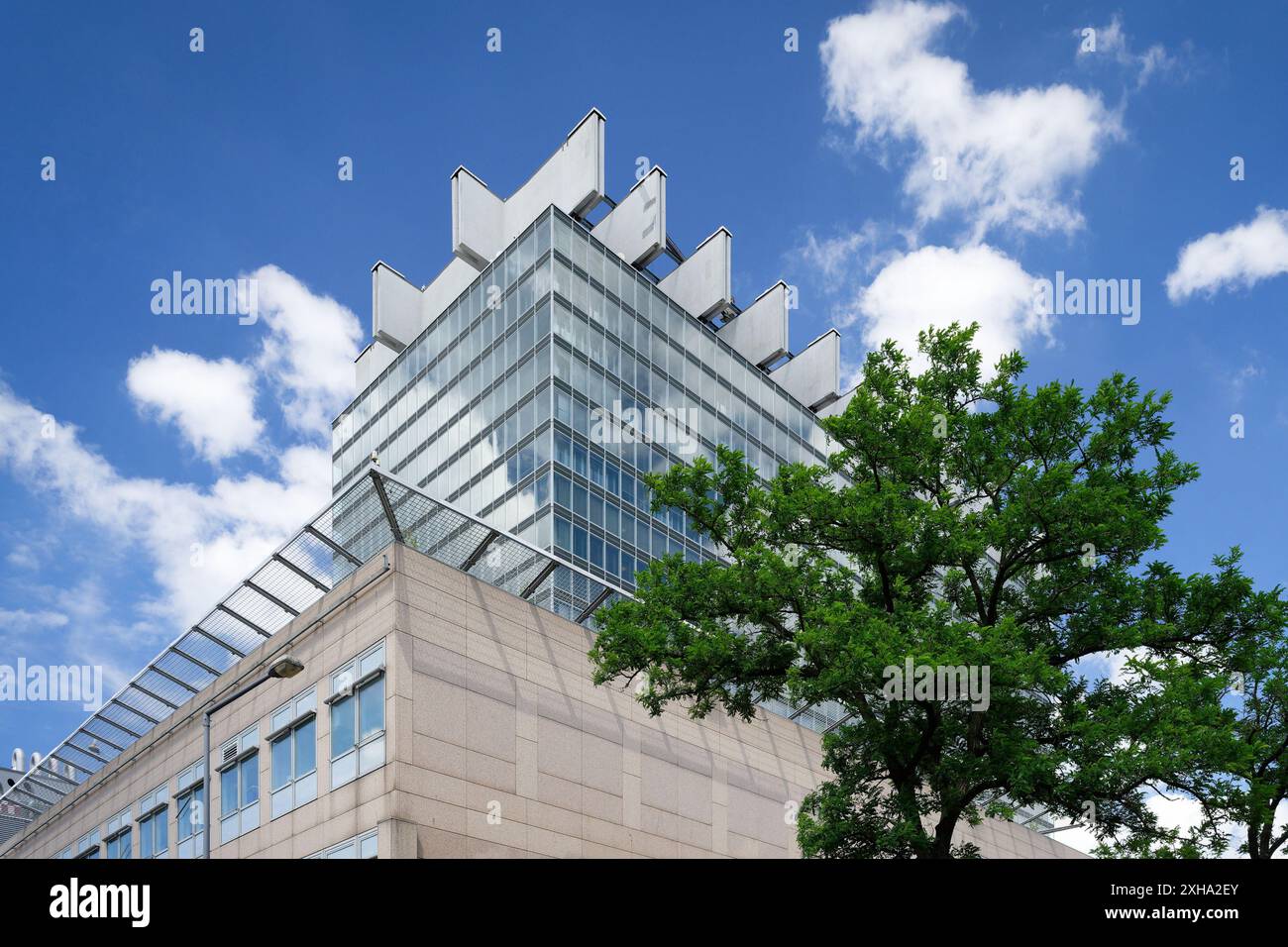 Ward building of the University Hospital Cologne in front of a blue sky ...