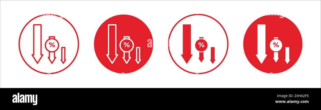 Interest rate reduction or percent down icon Vector symbol or sign set ...