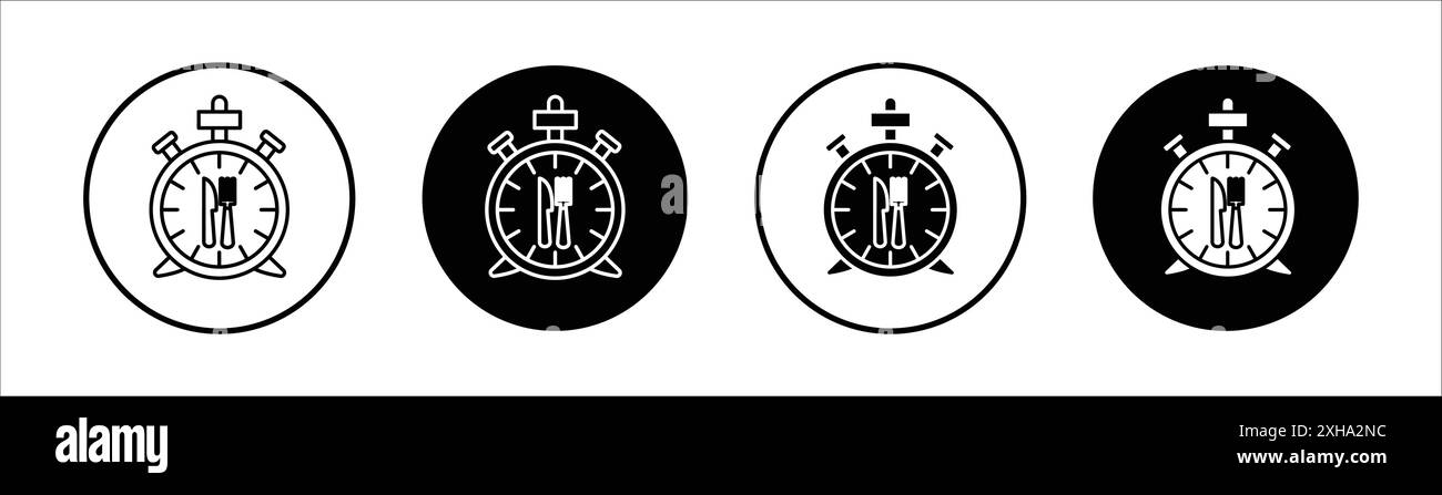 Lunchtime icon Vector symbol or sign set collection in black and white ...
