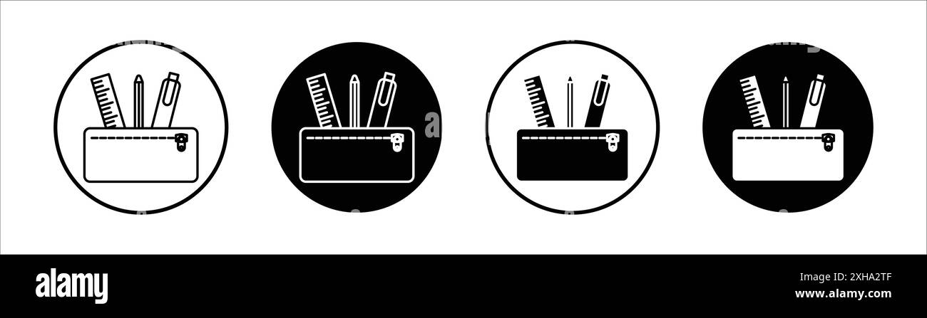 Pencil case icon Vector symbol or sign set collection in black and ...
