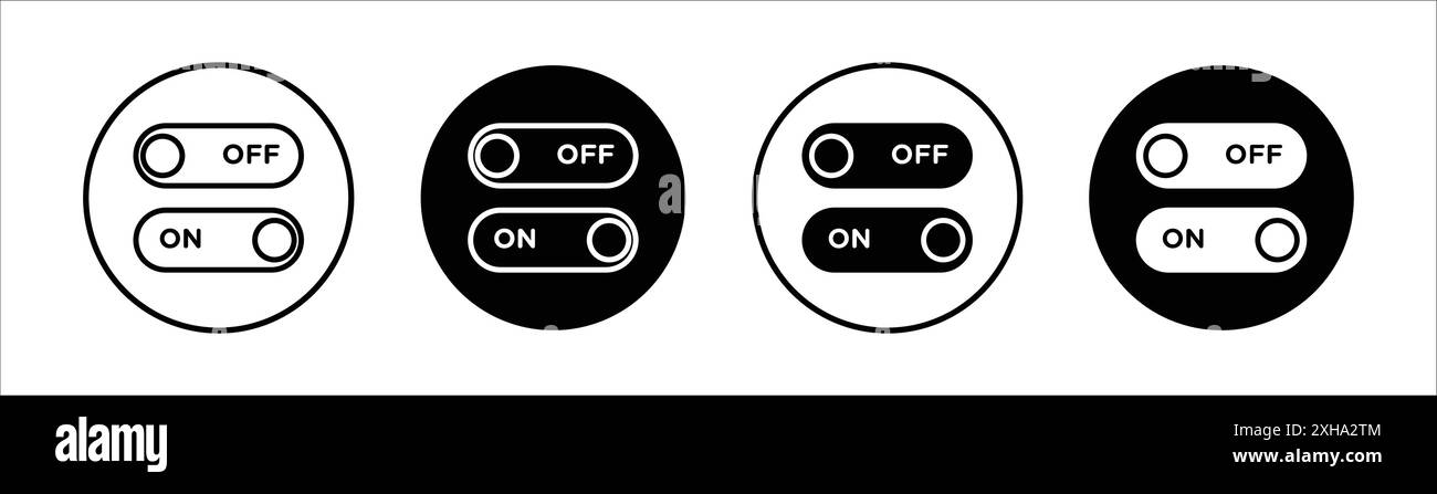 On off switch button slider toggle icon Vector symbol or sign set collection in black and white ...