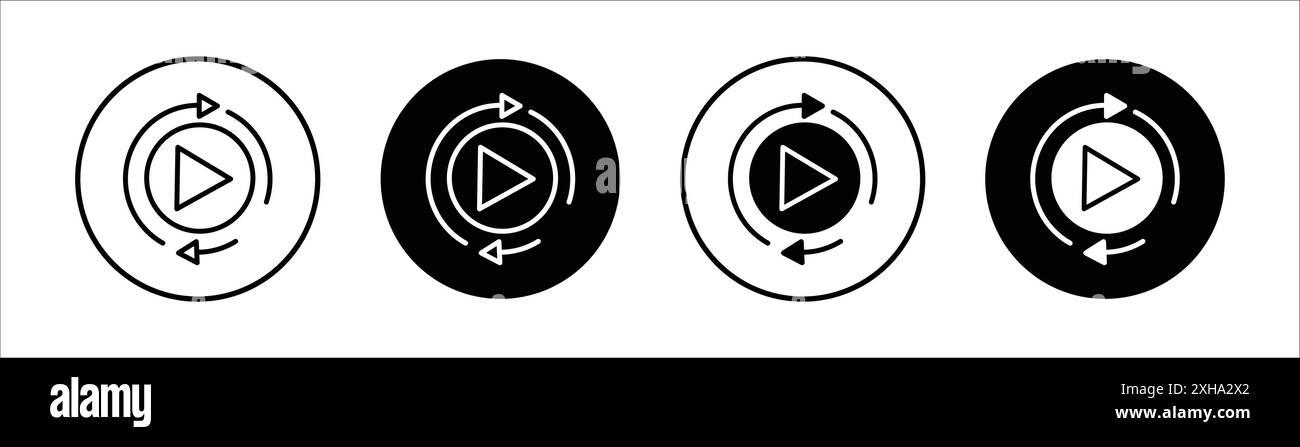 Playback icon Vector symbol or sign set collection in black and white ...