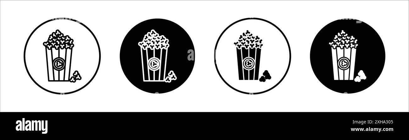 Popcorn icon Vector symbol or sign set collection in black and white ...