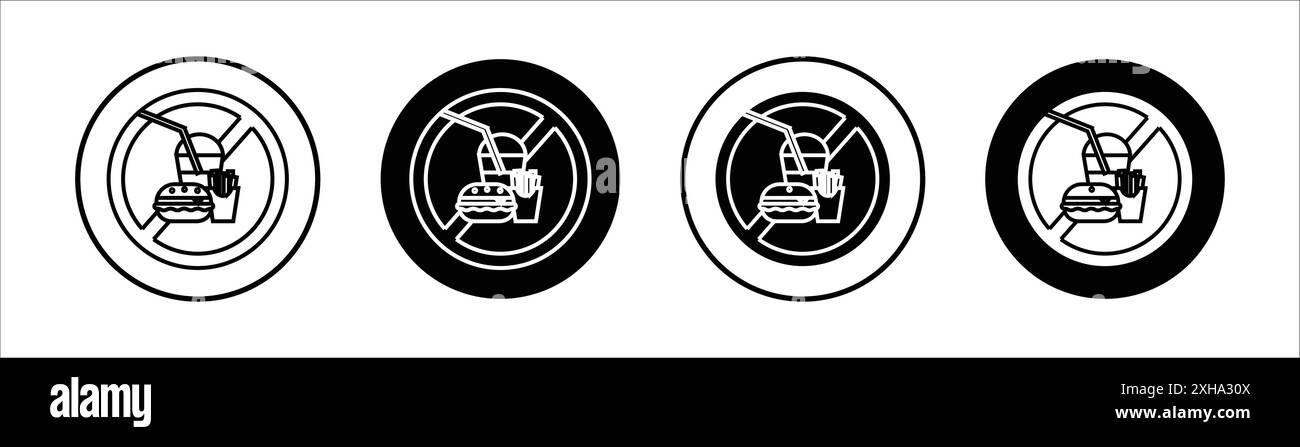 No eating icon Vector symbol or sign set collection in black and white ...