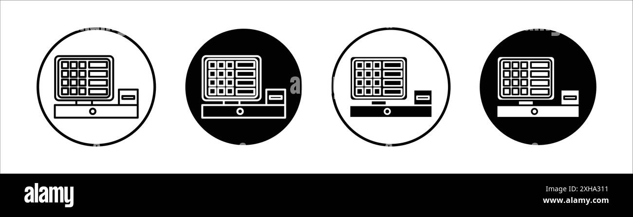 POS system icon Vector symbol or sign set collection in black and white ...