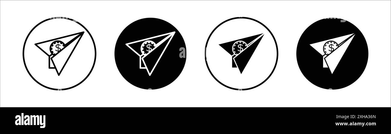 Send money icon Vector symbol or sign set collection in black and white ...