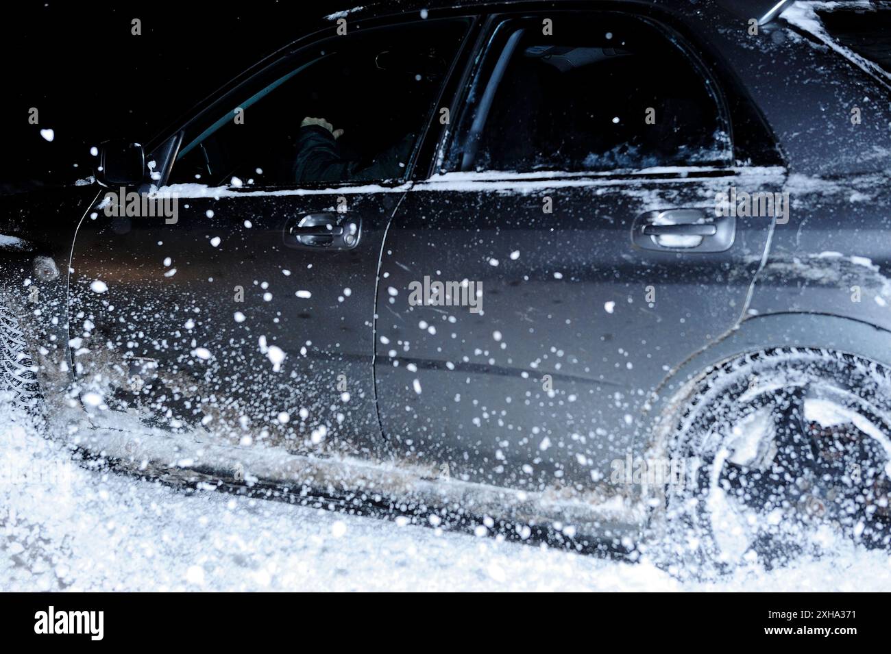 winter racing at night, transport, trip, snow, slippery, driving a car ...