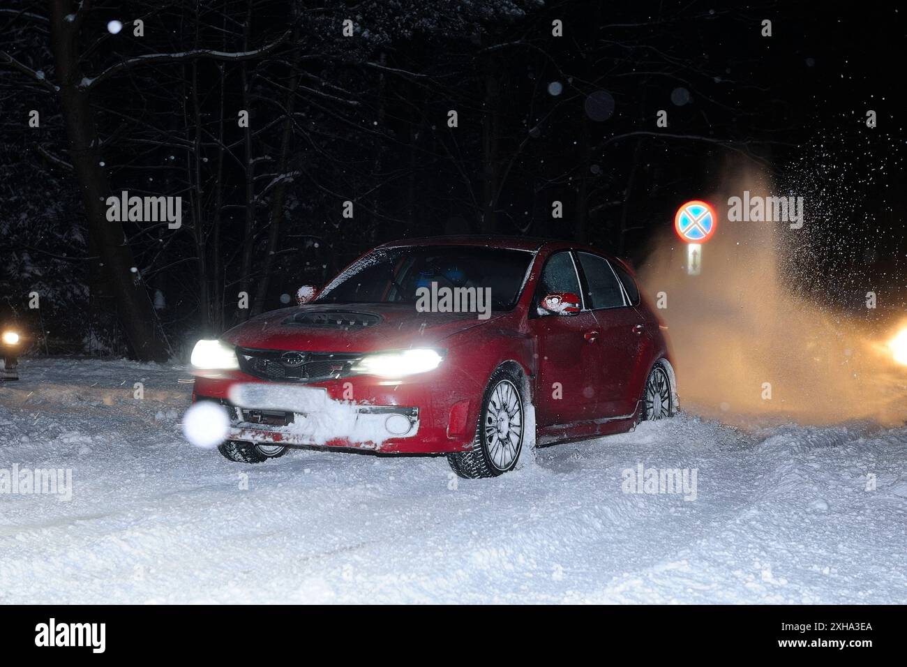 winter racing at night, transport, trip, snow, slippery, driving a car ...