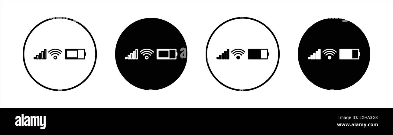 Status bar icon Vector symbol or sign set collection in black and white ...