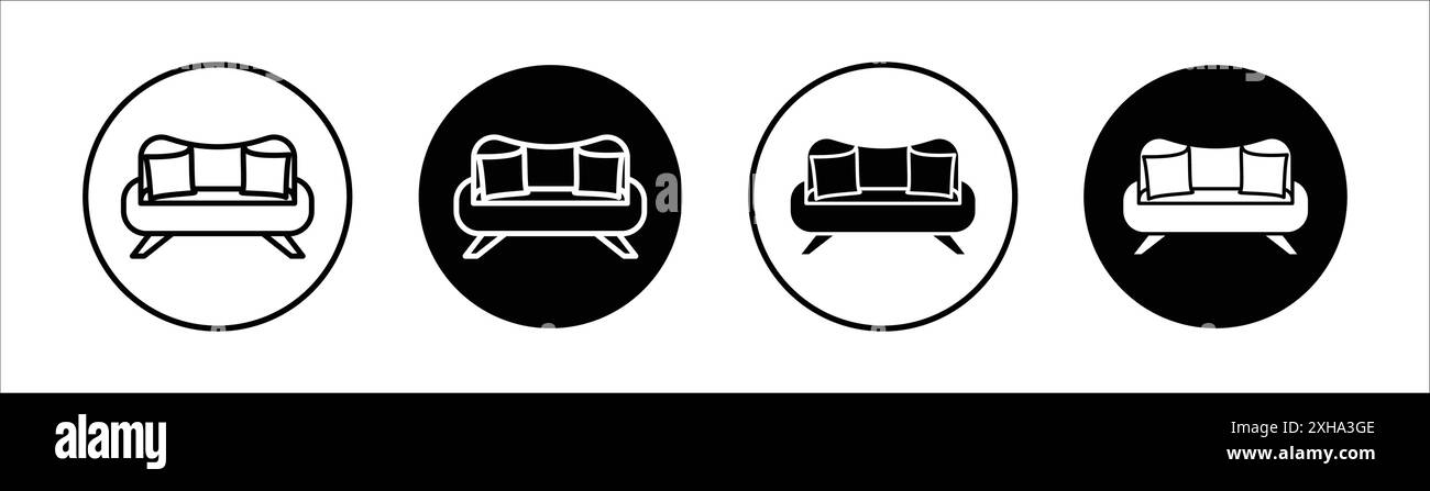 Sofa icon Vector symbol or sign set collection in black and white ...