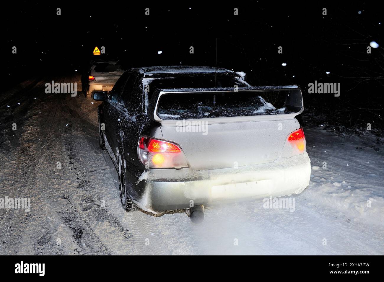 winter racing at night, transport, trip, snow, slippery, driving a car ...