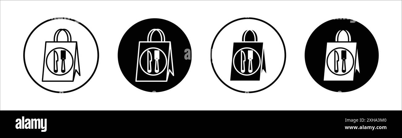 Take away food icon Vector symbol or sign set collection in black and ...