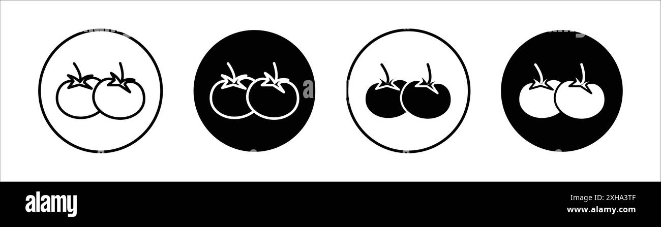 Tomato icon Vector symbol or sign set collection in black and white ...