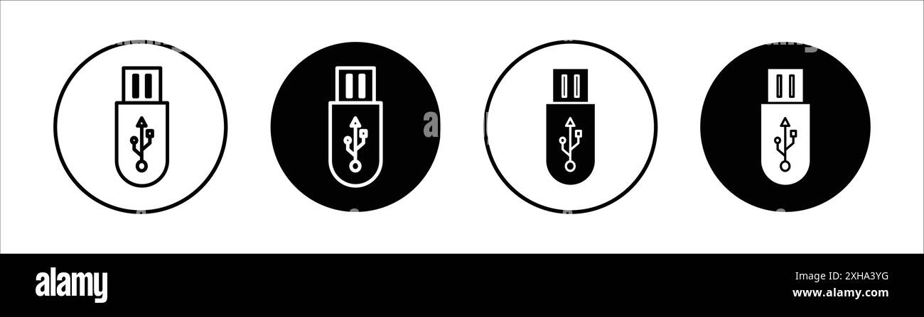 USB icon Vector symbol or sign set collection in black and white ...