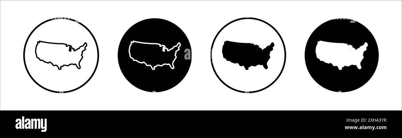 US map icon Vector symbol or sign set collection in black and white ...