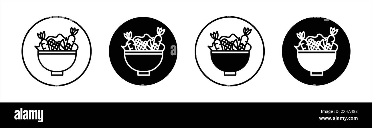 Vegetable Salad Meal icon Vector symbol or sign set collection in black ...