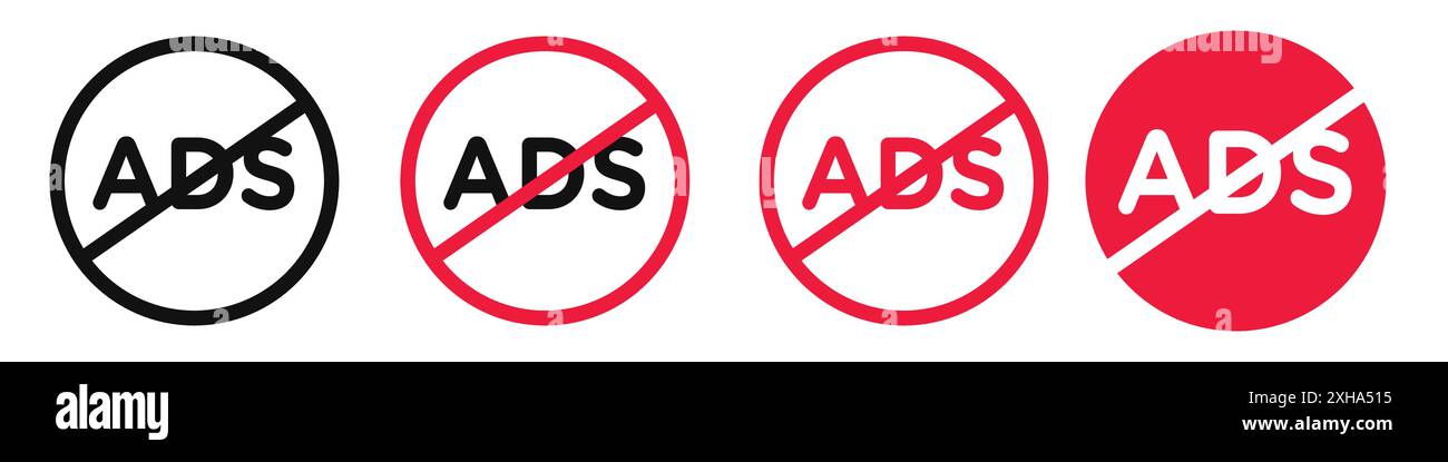 Ad blocker icon Vector symbol or sign set collection in black and white ...