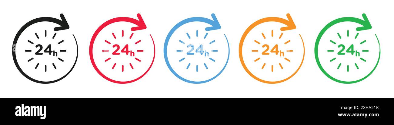 24 Hour time icon Vector symbol or sign set collection in black and ...