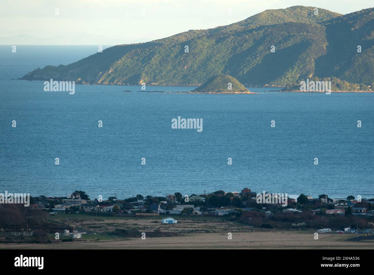 View of Raumati beach with the southern end of Kapiti Island in the ...