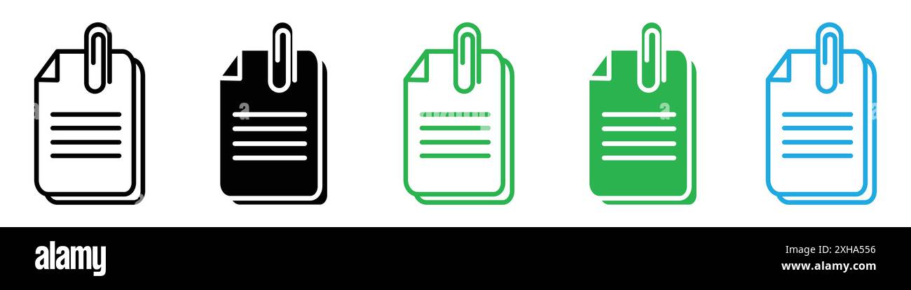 Attach document icon Vector symbol or sign set collection in black and ...