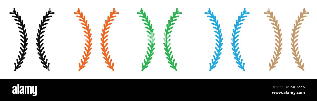 Baseball stitches icon Vector symbol or sign set collection in black ...